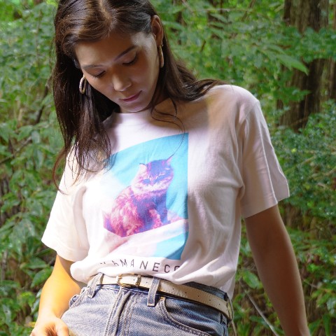 【ヤマネコ】Tシャツ ホワイト/ブルー（XLサイズ） / vvstore